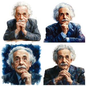 32 Albert Einstein PNG Clipart Bundle, Watercolor Genius Einstein ...