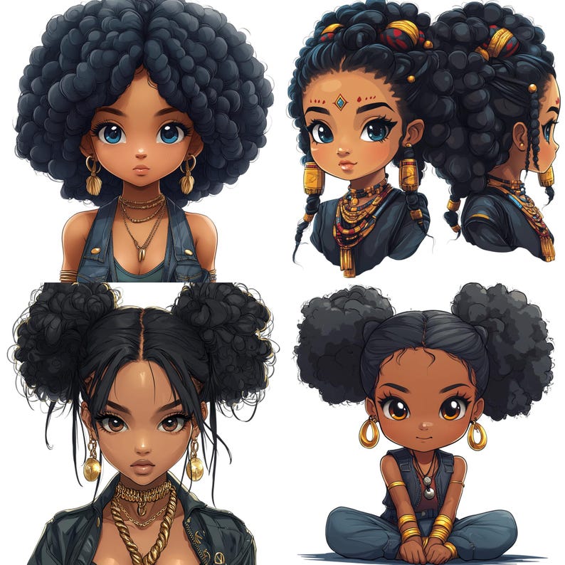Chibi Black Girl PNG Bold Afro, Tribal Face Paint & Leather Vest ...
