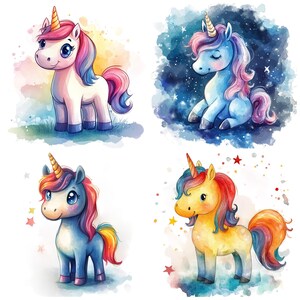 34 Unicorn Doodle PNG Clipart Bundle, Watercolor Unicorn Illustration ...