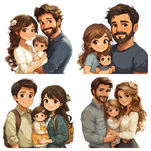Chibi Family PNG Clipart Bundle, Cute Cartoon Illustration (commercial ...