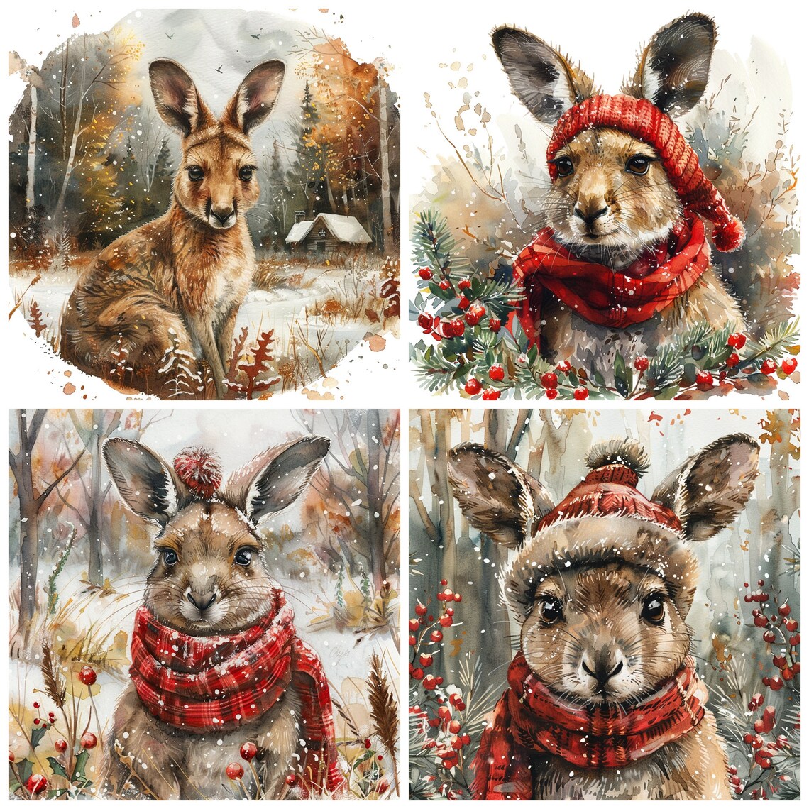 43 Christmas Kangaroo PNG Clipart, Watercolor Xmas Kangaroo ...