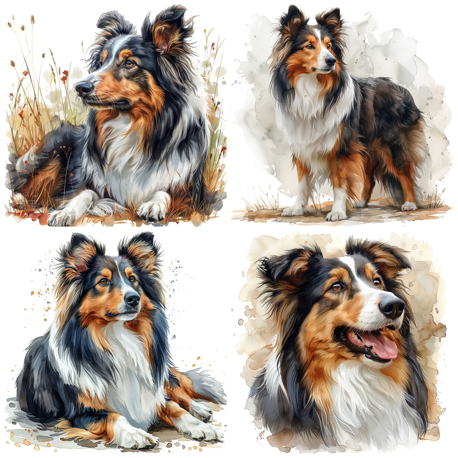29 Rough Collie Dog Breed PNG Clipart Bundle, Watercolor Scottish ...