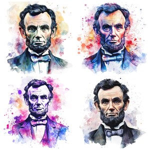 32 Abraham Lincoln PNG Clipart Bundle, Watercolor American Presidential ...