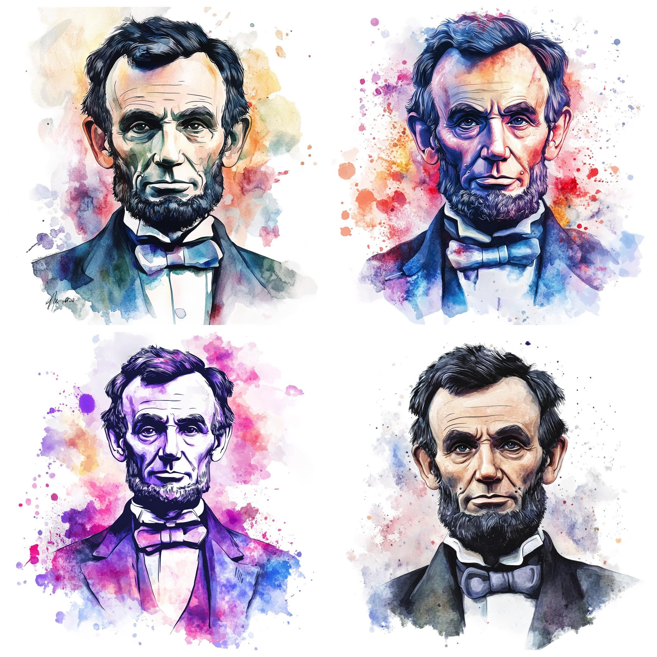 Abraham Lincoln Watercolor Clipart Bundle, Presidential Icon (PNG ...