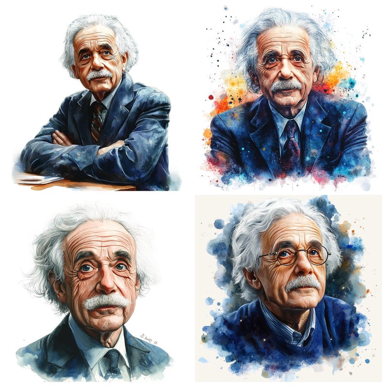 32 Albert Einstein PNG Clipart Bundle, Watercolor Genius Einstein ...