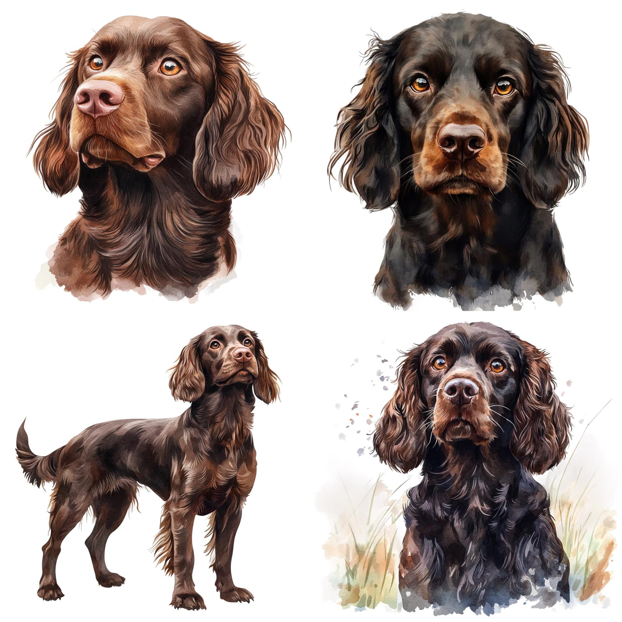 Boykin Spaniel Dog Breed PNG Clipart Bundle | Watercolor Dog Portrait ...