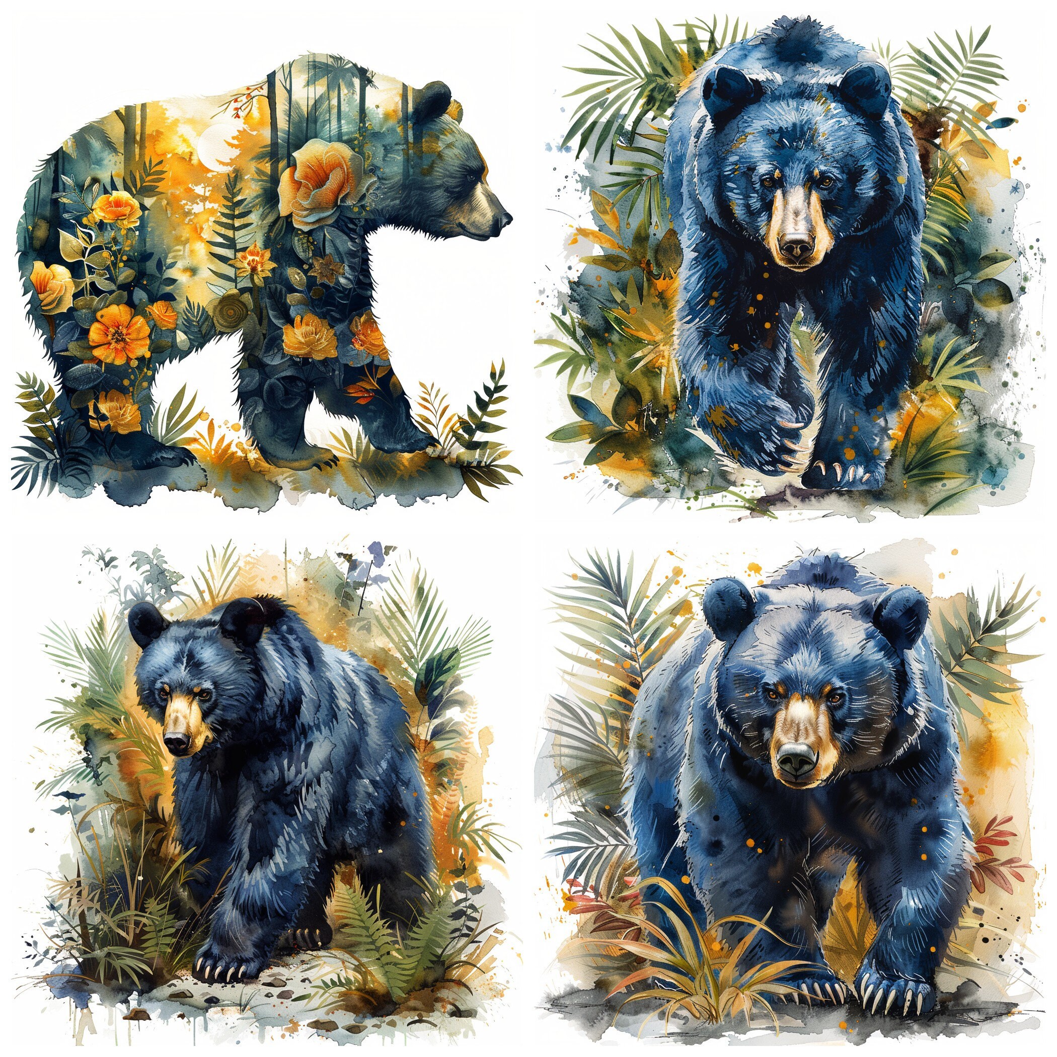 36 American Black Bear PNG Clipart, Watercolor Black Bear Wild Animal ...