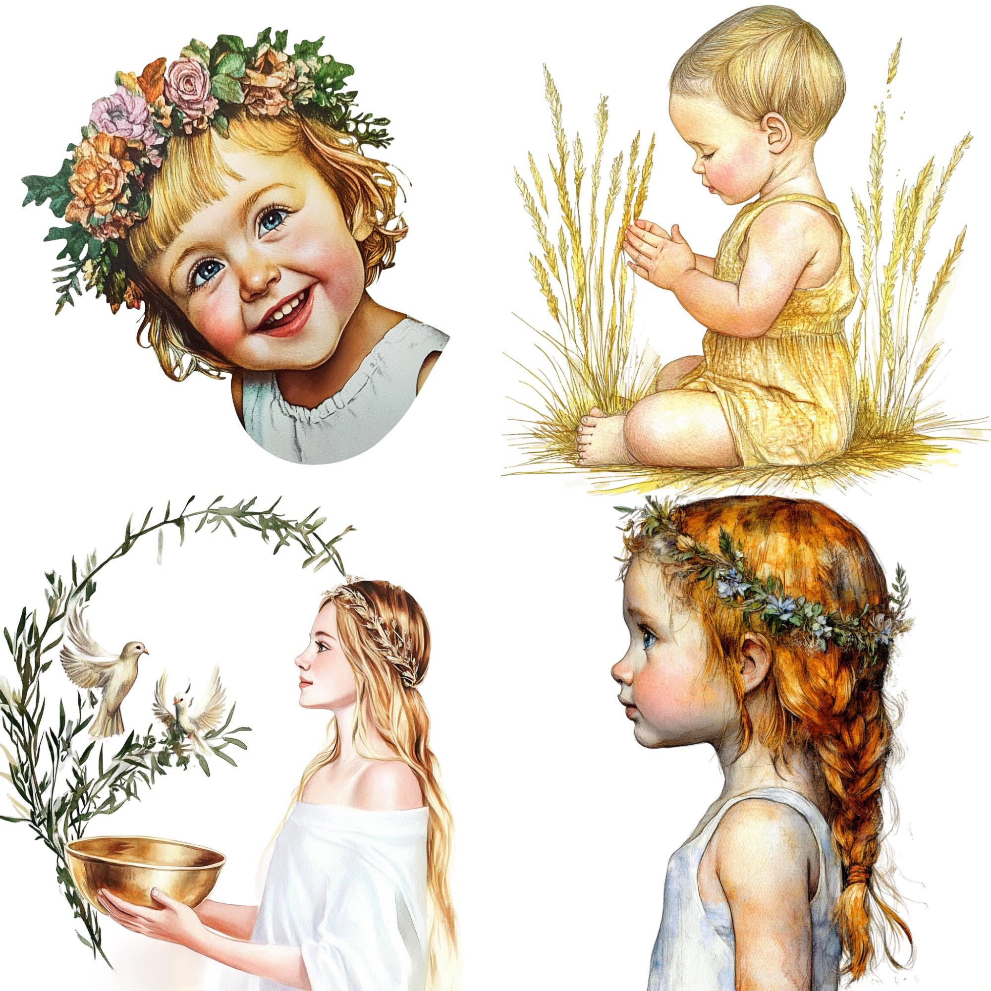 31 Communion Girl PNG Clipart Bunlde, Watercolor Holly First Communion ...