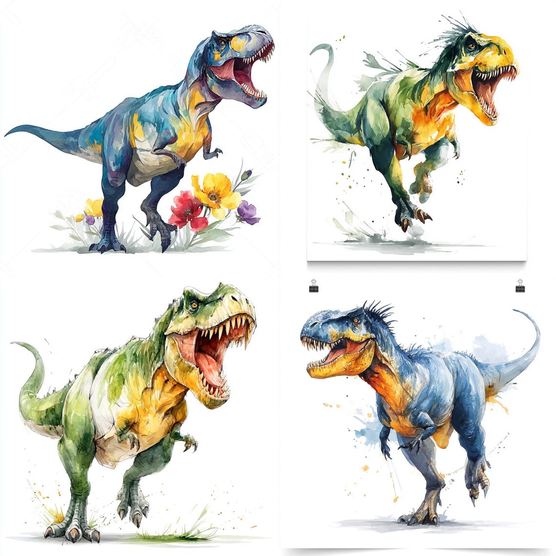 50 T-rex Dinosaurs PNG Clipart Bundle, Watercolor T - Rex Jurassic Park ...