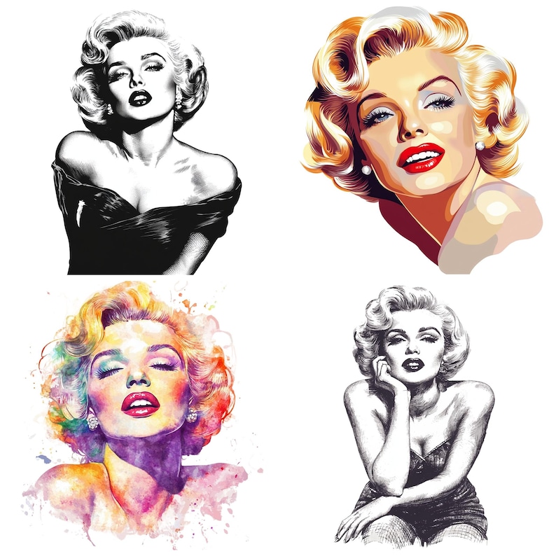 50 Marilyn Monroe Clipart PNG Bundle, Watercolor Monroe Icon ...