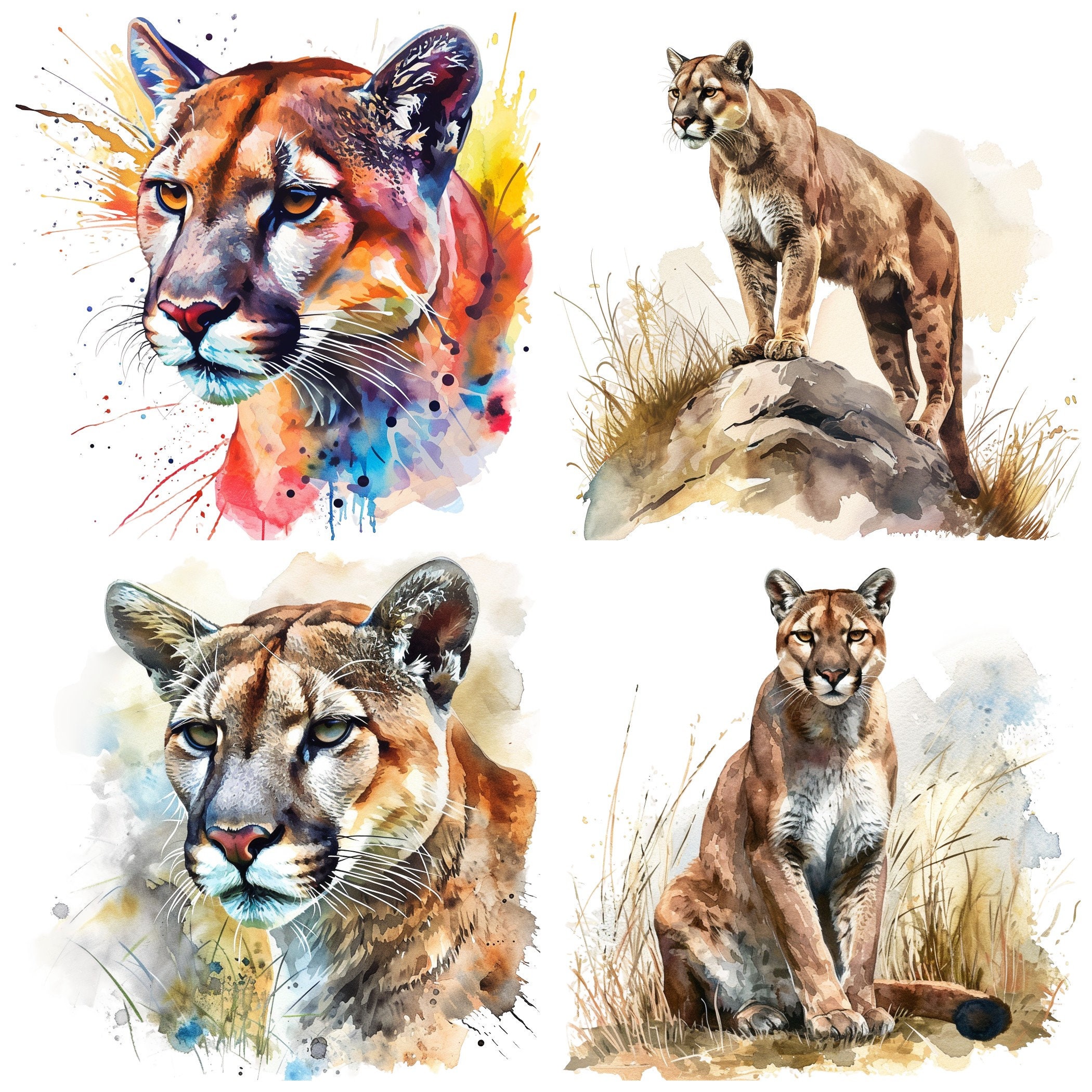 32 Puma Wild Animal PNG Clipart, Watercolor Cougar Image, Mountain Lion ...