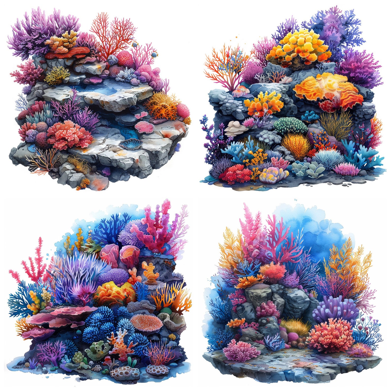 Coral Reef PNG Clipart, Watercolor 24 Underwater Ecosystem Colorful ...