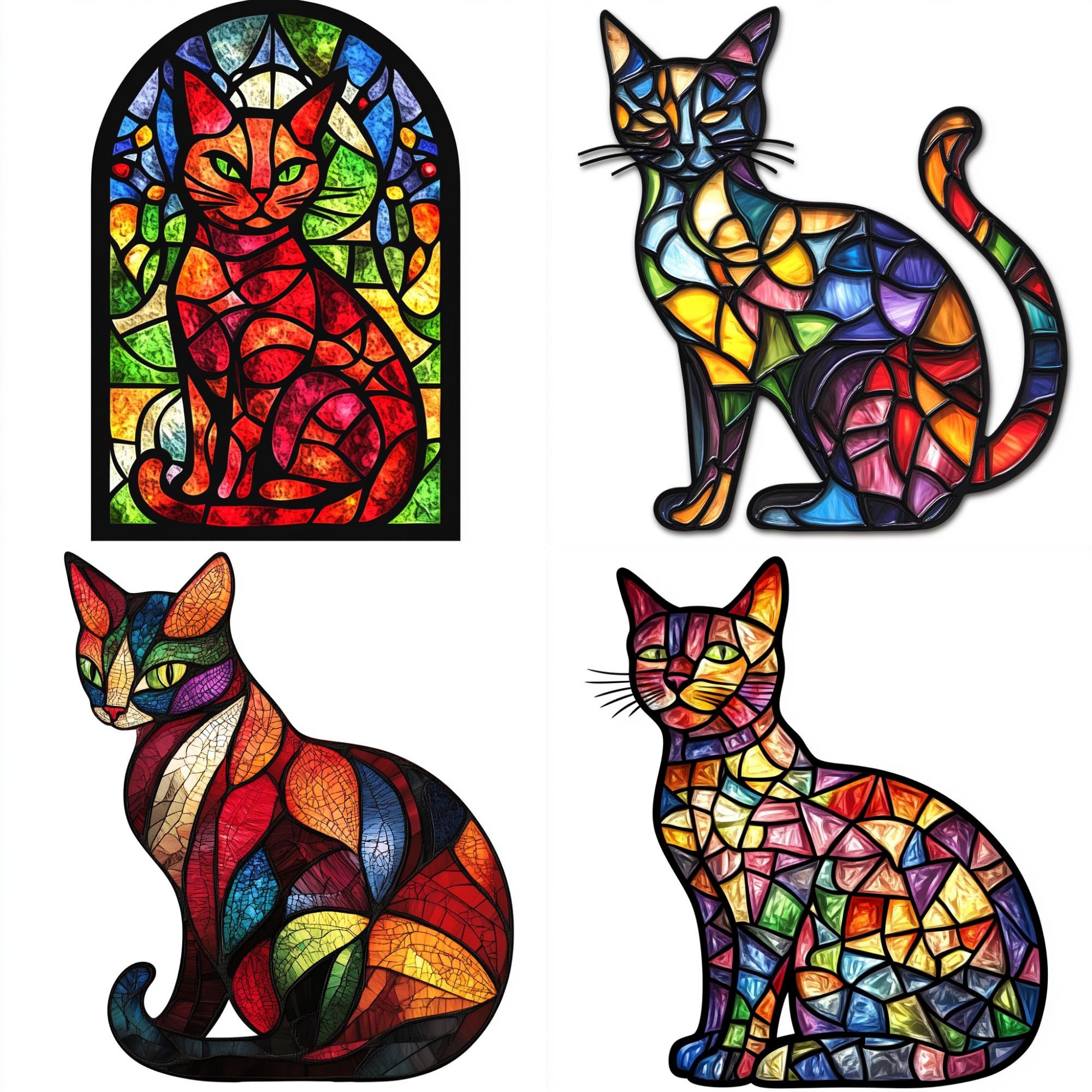 40 Stained Glass Cat PNG Clipart, Watercolor Stained Glass Kitten ...