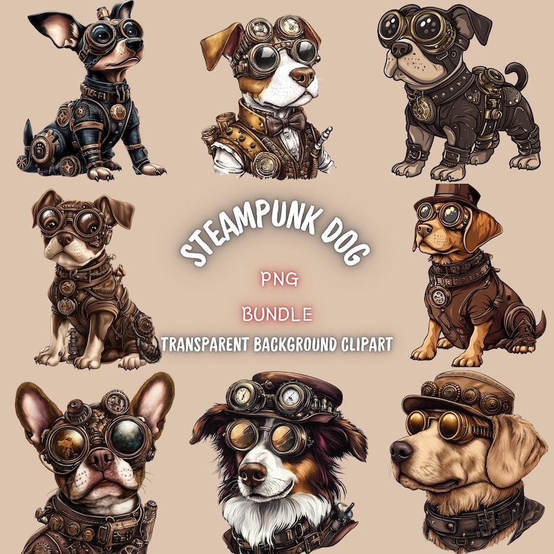 Steampunk Dog Breeds PNG Clipart Bundle, Watercolor Victorian Dog ...