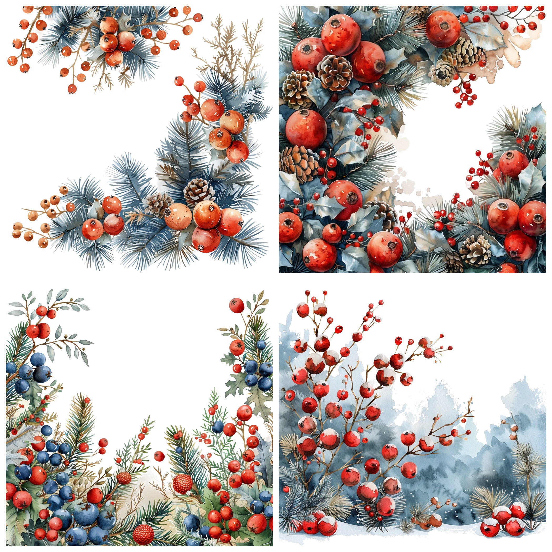 48 Christmas Border PNG Clipart Bundle, Festive Border Illustration ...