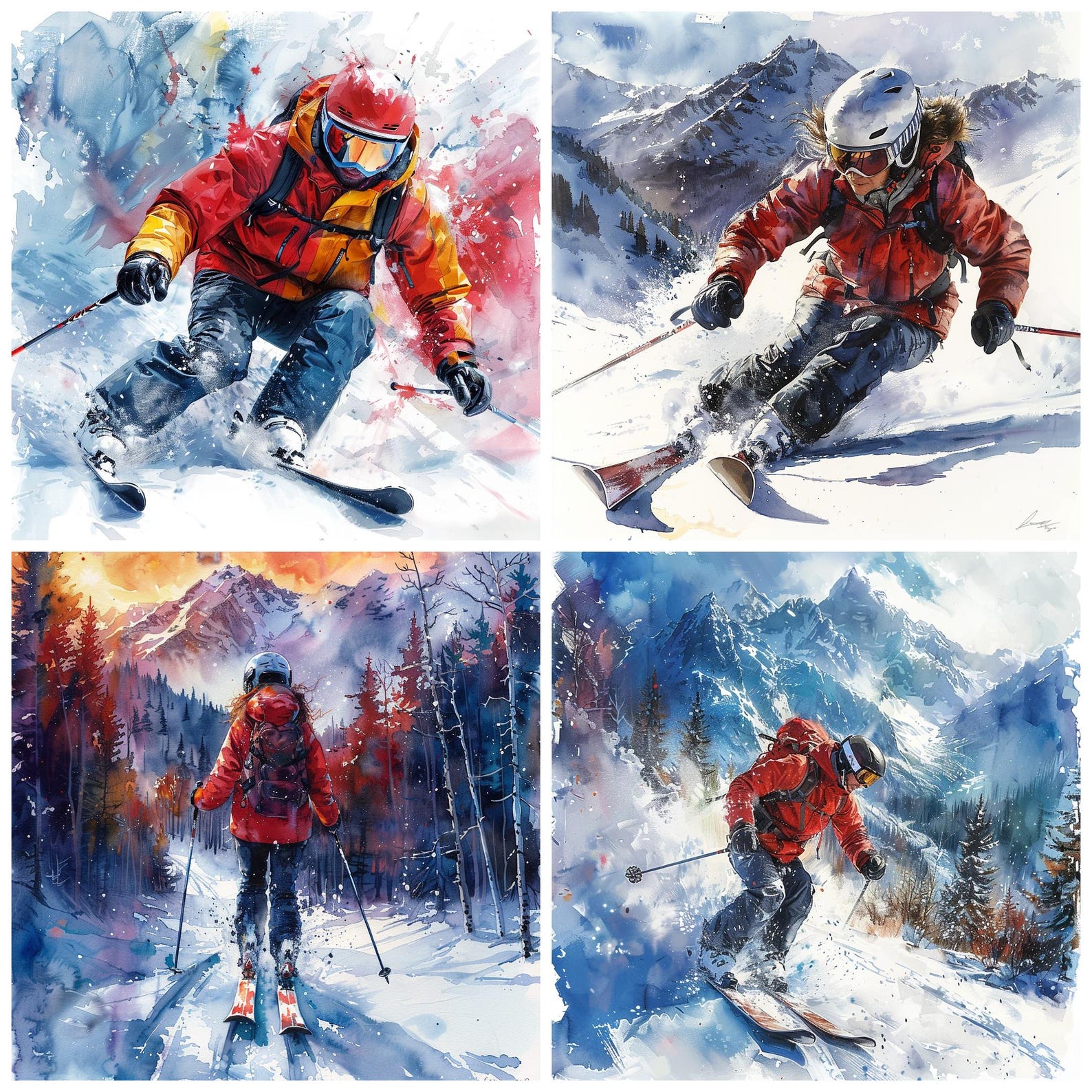 Skiing PNG Scenery Clipart, Watercolor 44 Snowy Mountain Slopes, Nordic ...
