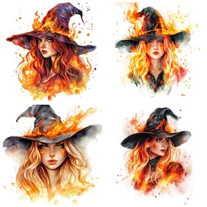 Fire Witch Watercolor Clipart PNG Bundle (commercial Use) - Etsy