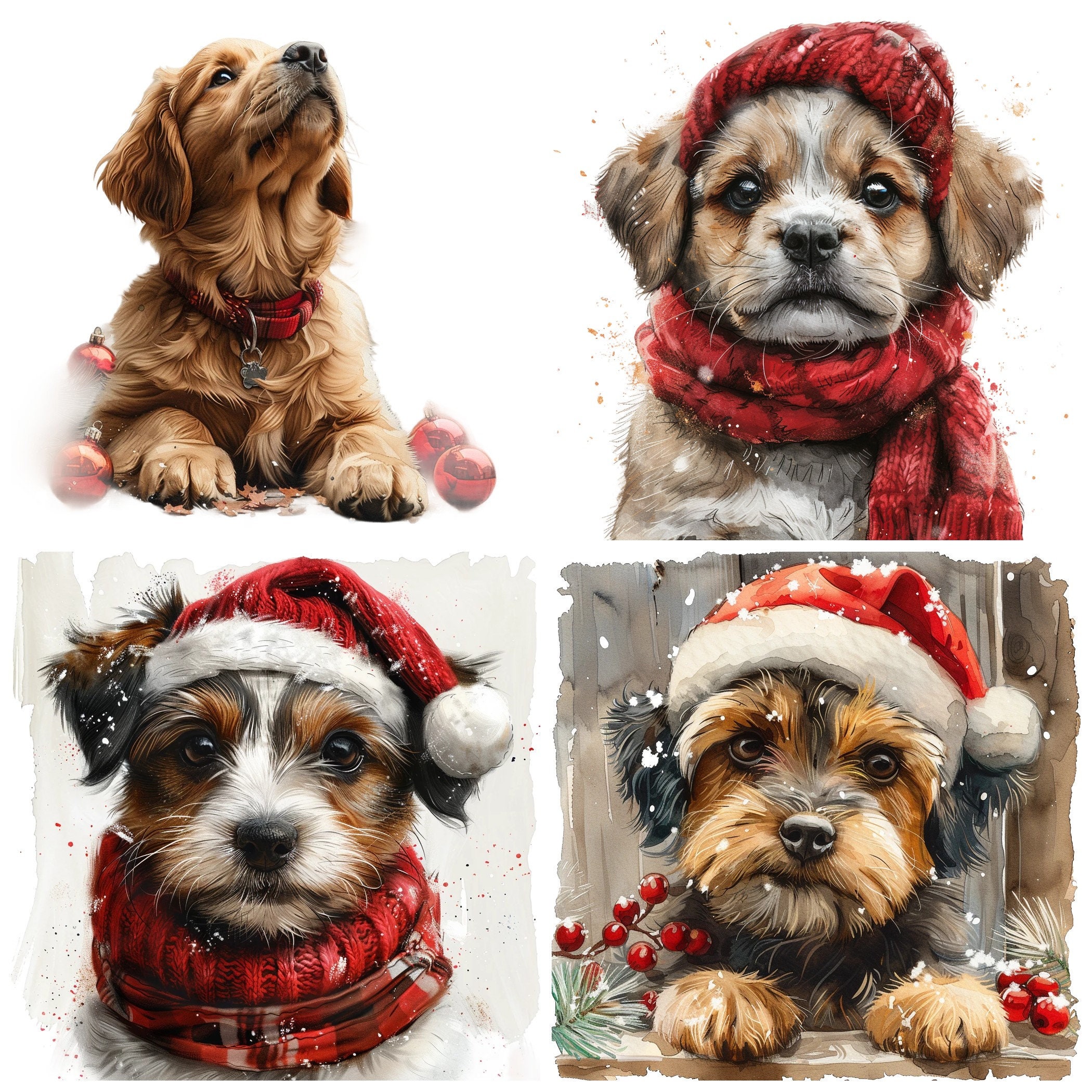 Christmas Puppy PNG Clipart, Watercolor 35 Festive Baby Dog Transparent ...