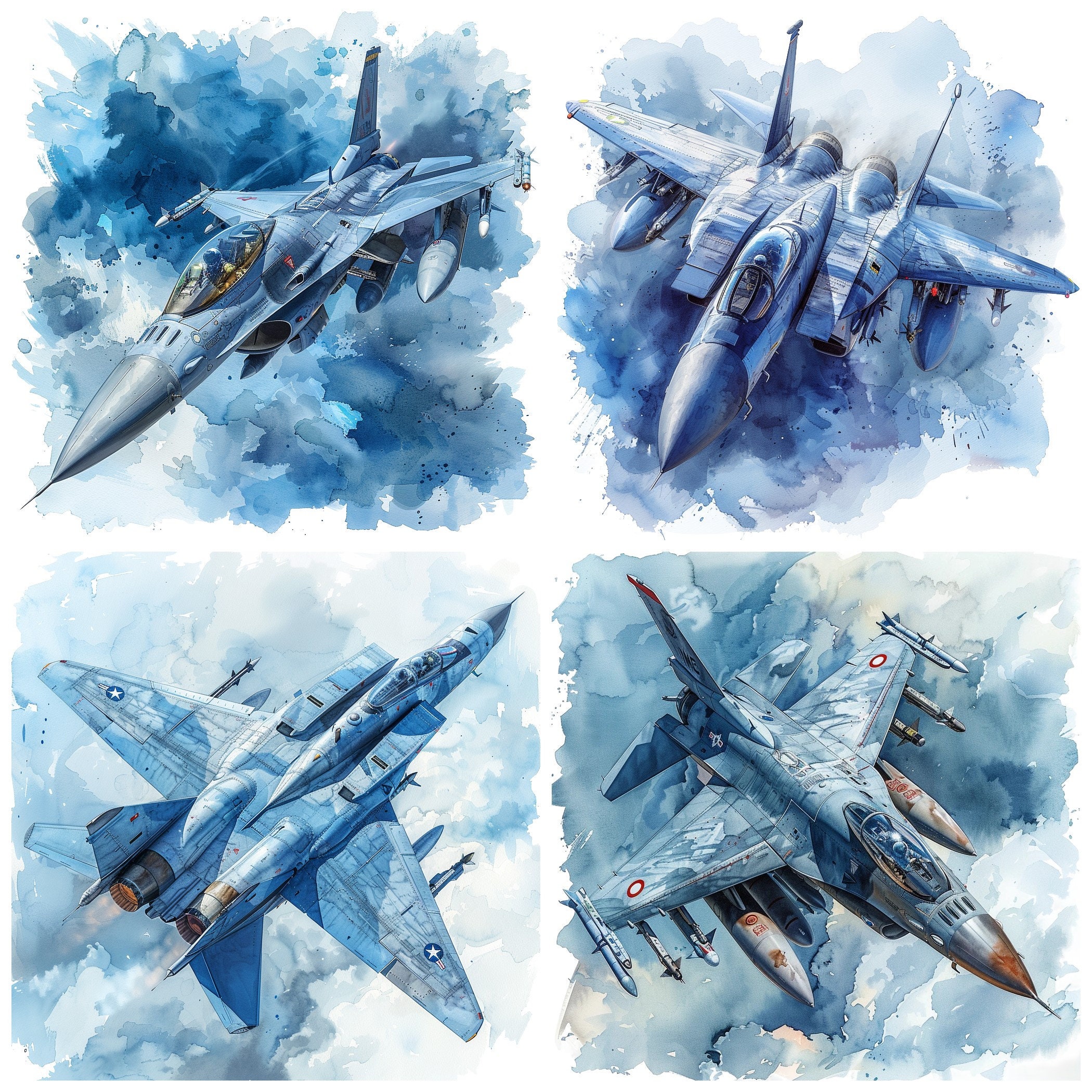 35 Watercolor Jet Fighter PNG Clipart, Supersonic Fighter Jet Scenery ...