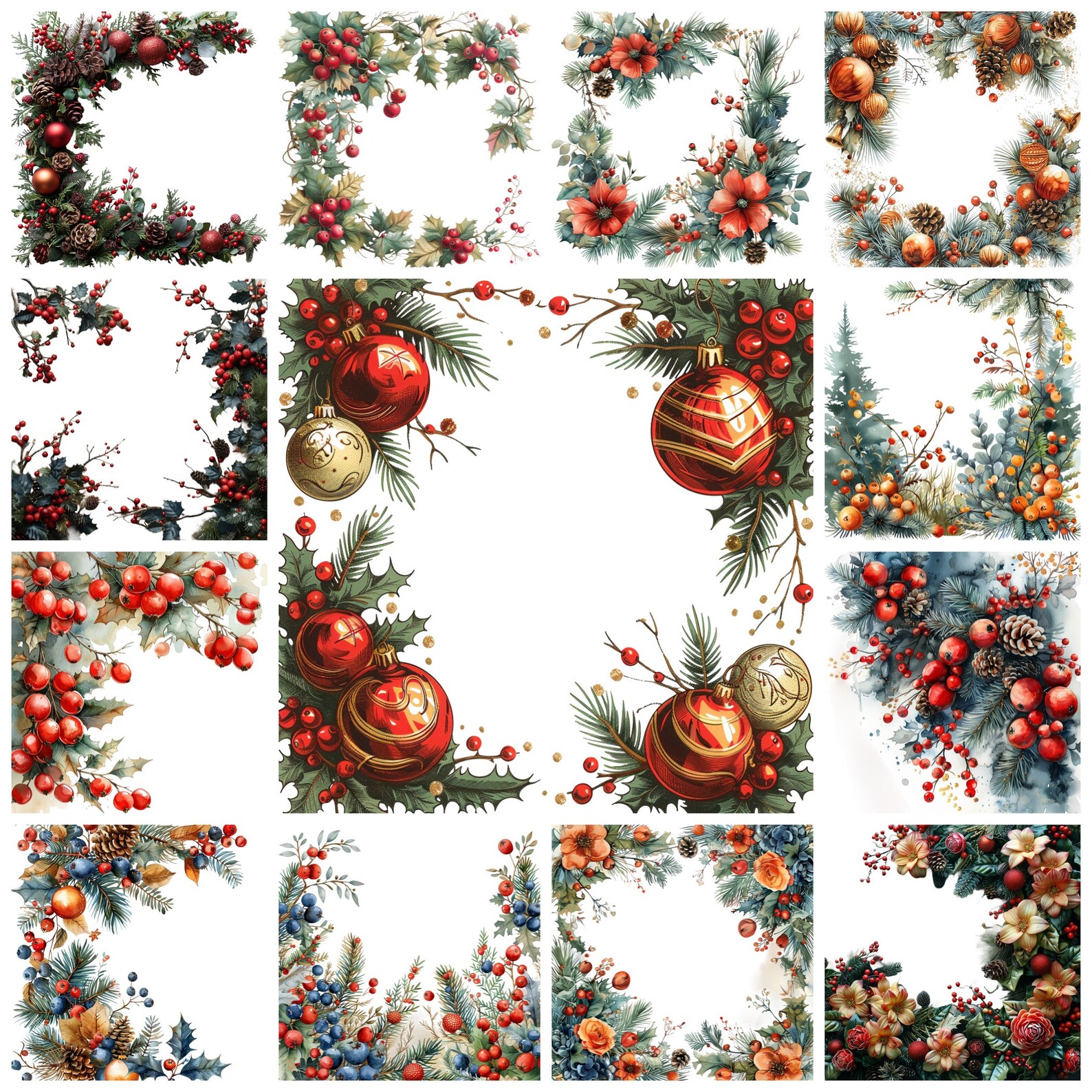 48 Christmas Border PNG Clipart Bundle, Festive Border Illustration ...