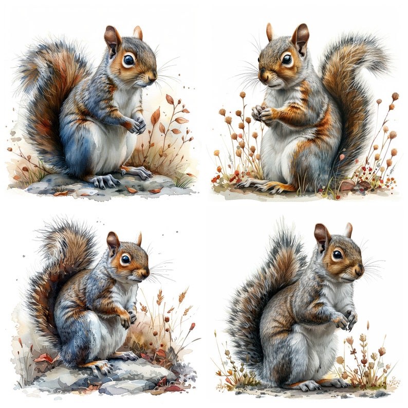 26 Gray Squirrel PNG Clipart, Watercolor Eastern Gray Squirrel ...