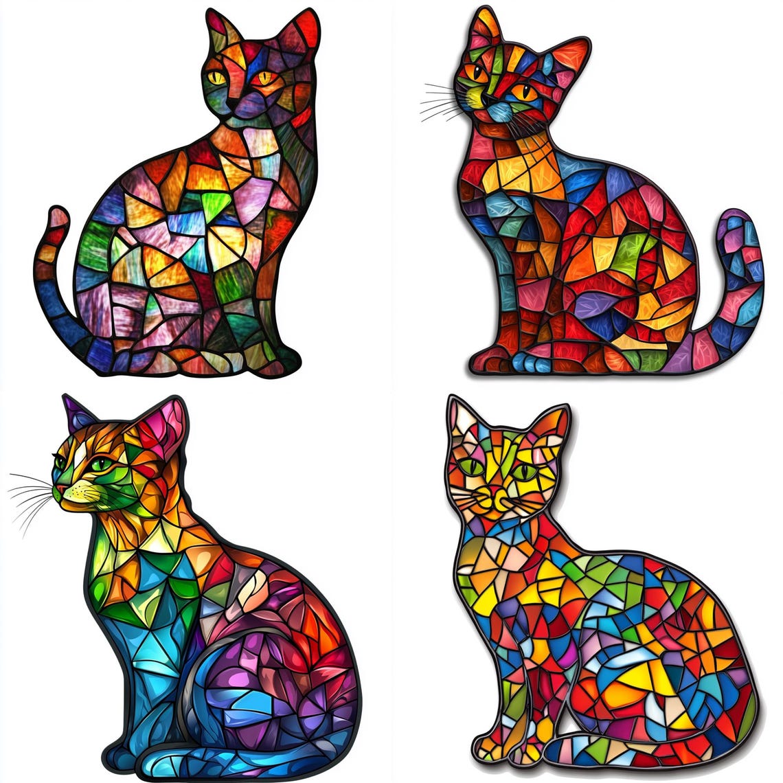 40 Stained Glass Cat PNG Clipart, Watercolor Stained Glass Kitten ...