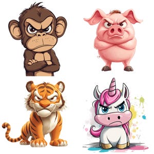 64 Grumpy Animals PNG Clipart Bundle, Cartoon Angry Animals ...