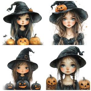 46 Adorable Halloween Girl PNG Clipart Bundle, Watercolor Cute ...