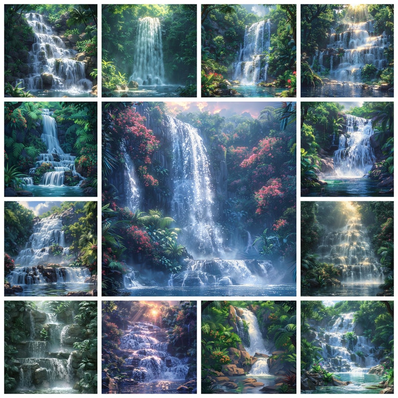 Waterfall Sunset Clipart - Etsy UK