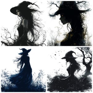 40 Shadow Witch PNG Clipart Bundle, Watercolor Shadow Sorceress ...