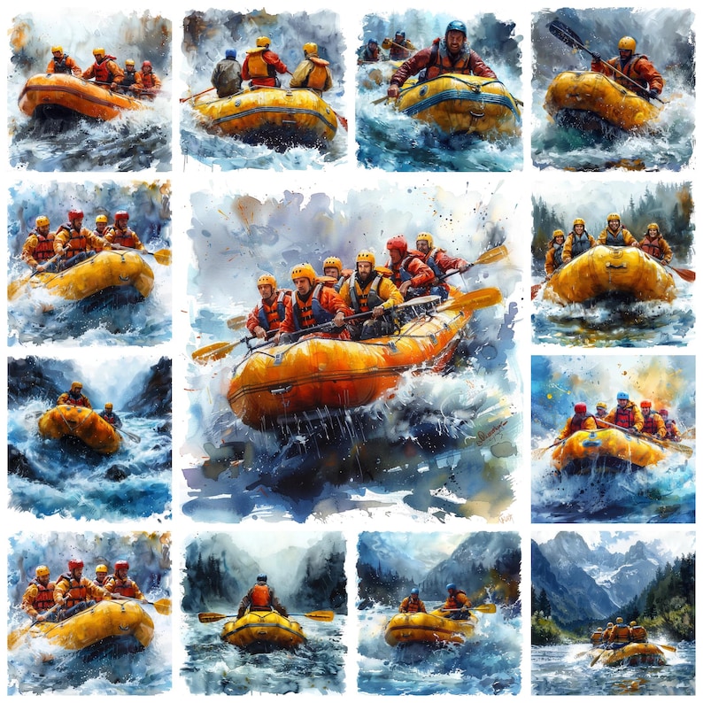 Watercolor Rafting Sport PNG Clipart, 45 River Rafting Scenery ...
