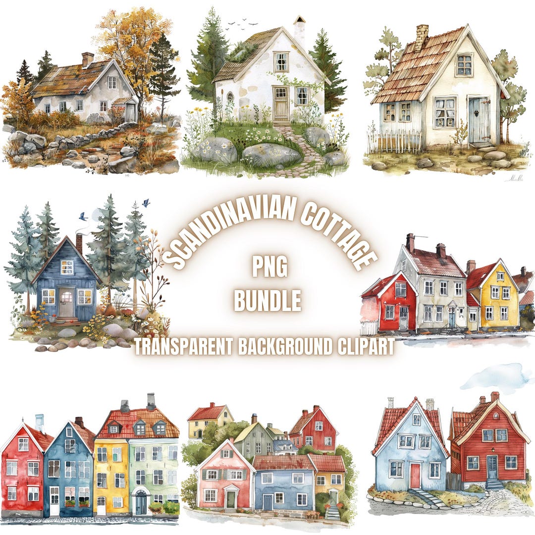 Scandinavian Cottage PNG Clipart Bundle, Traditional Scandinavian House ...