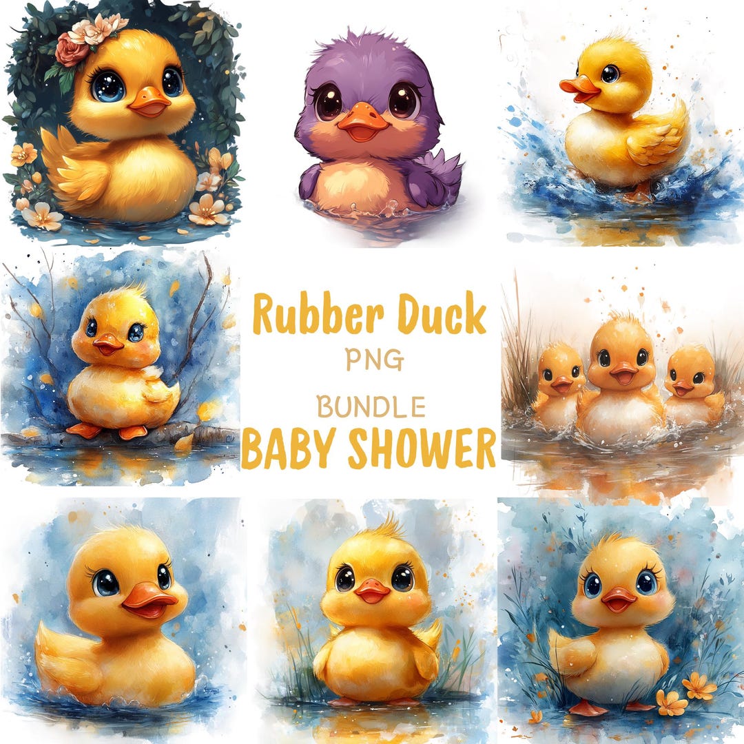 30 Rubber Duck PNG Clipart Bundle, Watercolor Cute Baby Shower ...