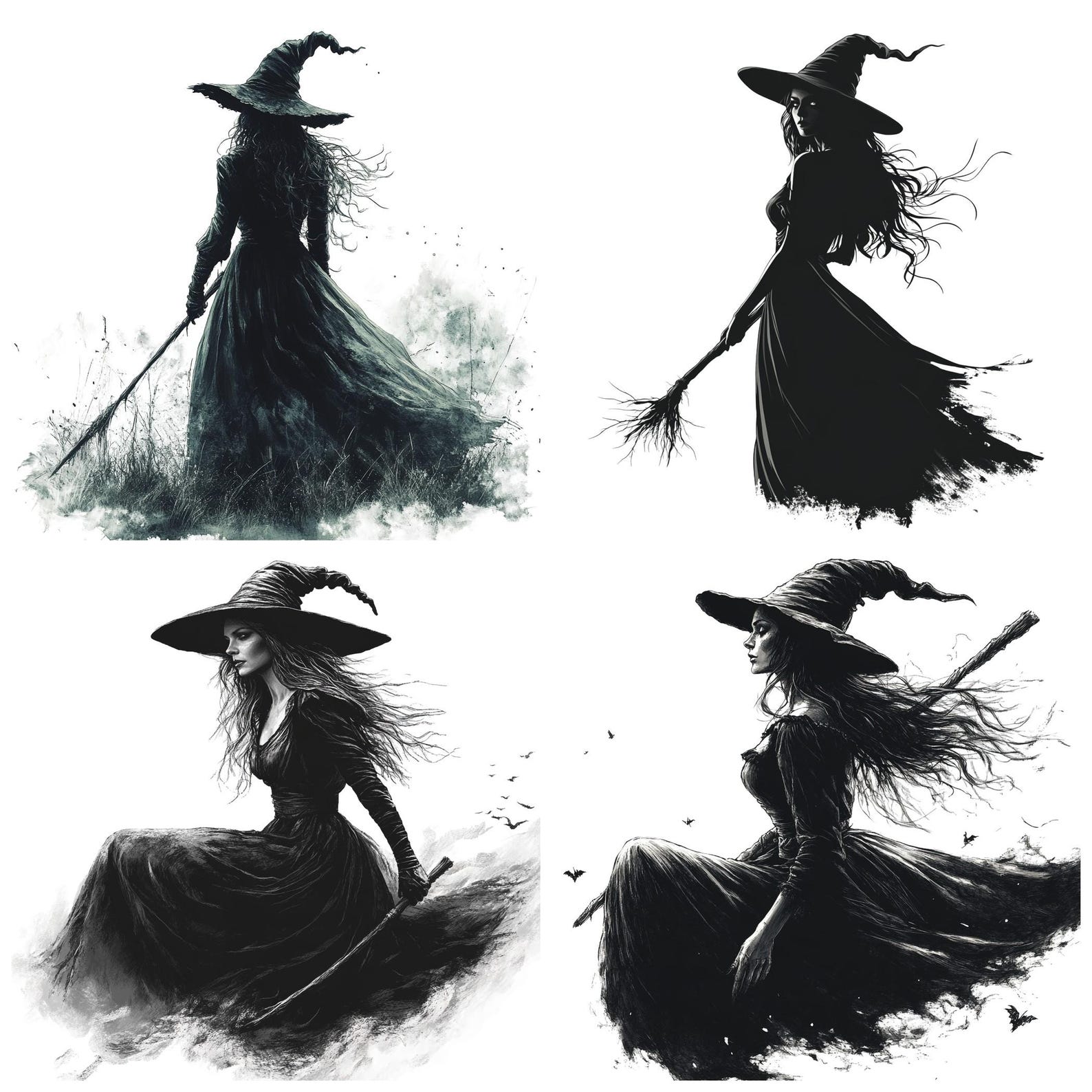 40 Shadow Witch PNG Clipart Bundle, Watercolor Shadow Sorceress ...