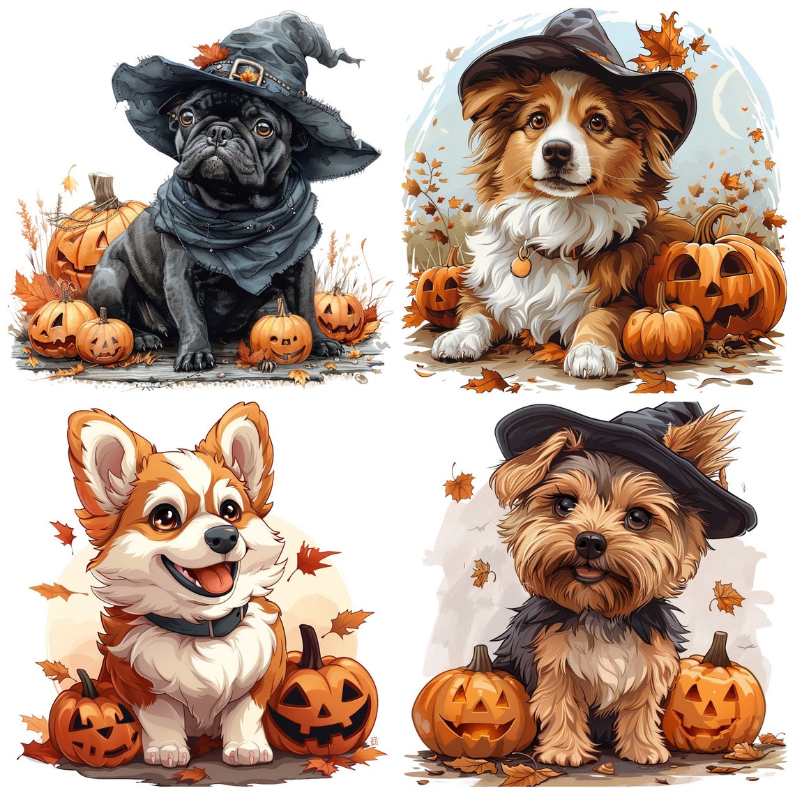 55 Halloween Dog PNG Clipart, Watercolor Halloween Puppy Transparent BG ...