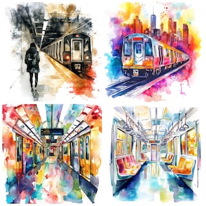 Watercolor Subway PNG Clipart Bundle, Cityscape Illustration (digital ...