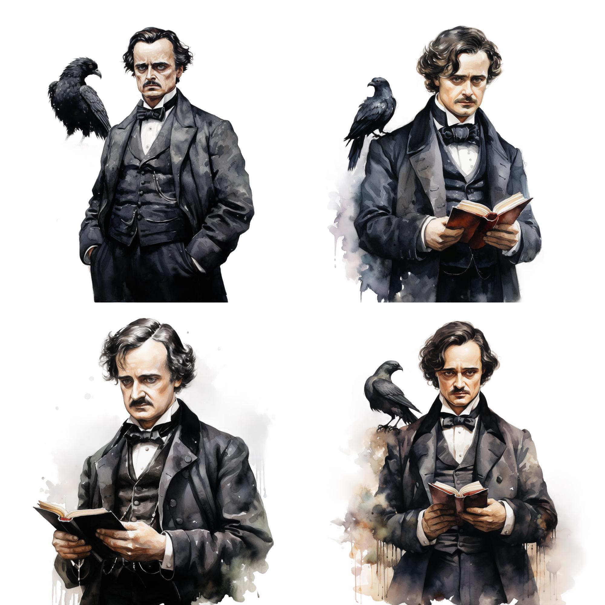 Edgar Allan Poe PNG Clipart Bundle, Watercolor Edgar Allan Poe Gothic ...