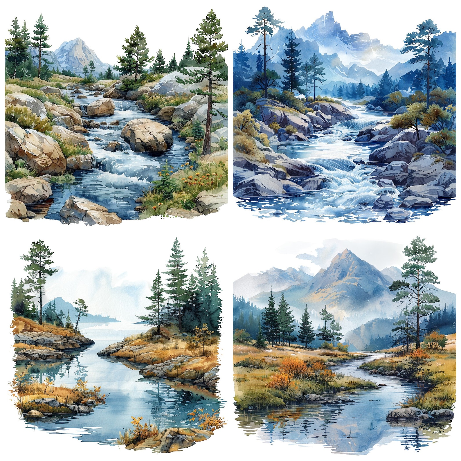 Rushing River PNG Landscape Clipart, Watercolor River Rapids Scenery ...