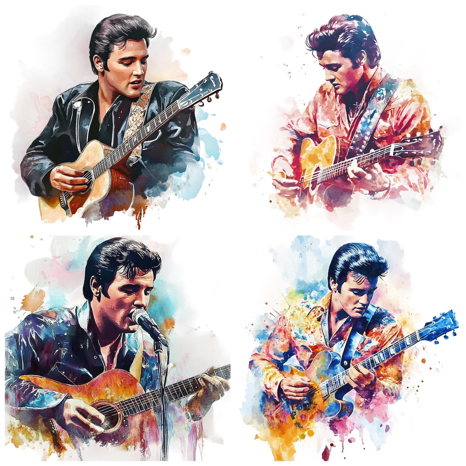 36 Elvis Presley PNG Clipart Bundle, Watercolor Elvis Legend King of ...
