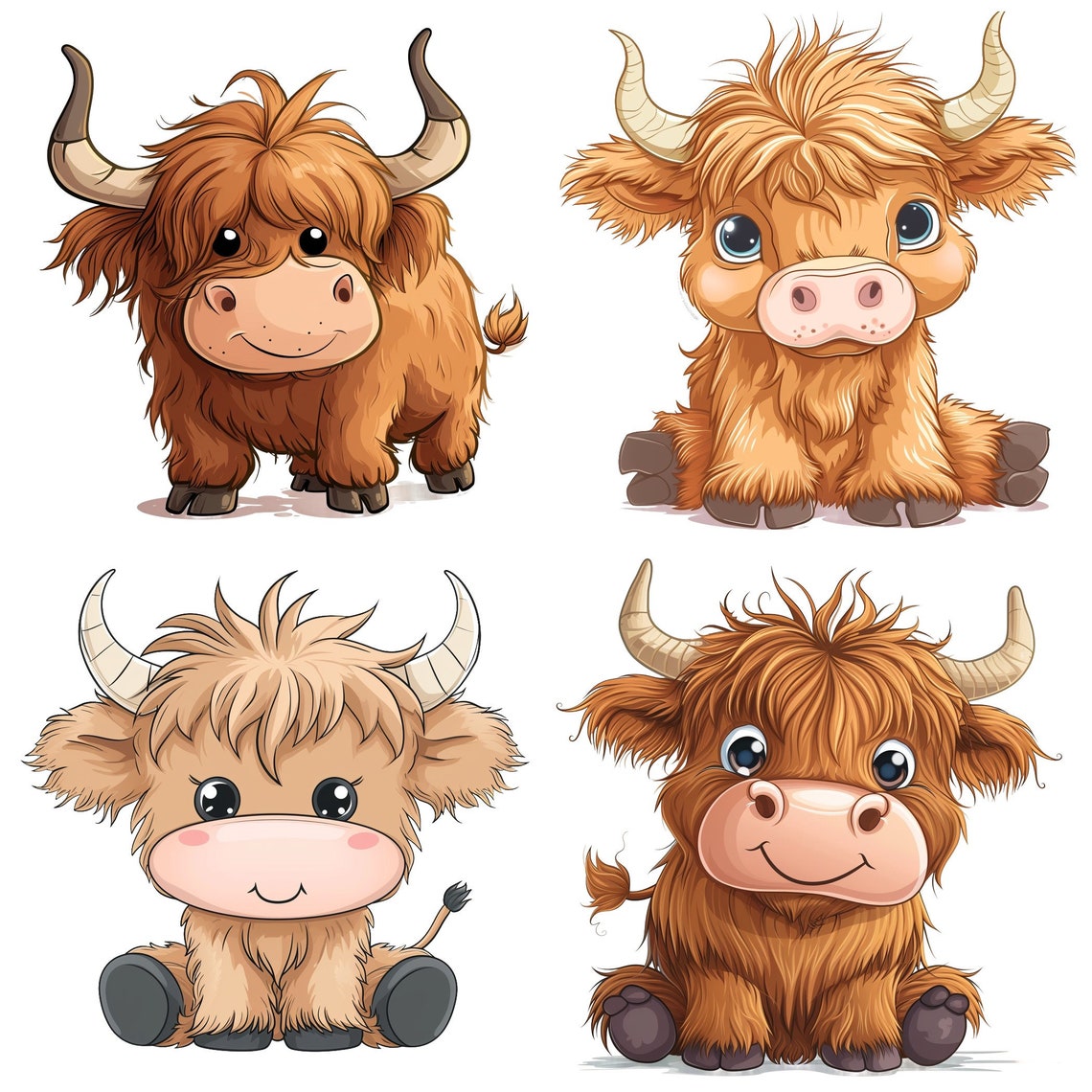 31 Cartoon Highland Cow PNG Clipart, Adorable Nursery Highland Scottish ...