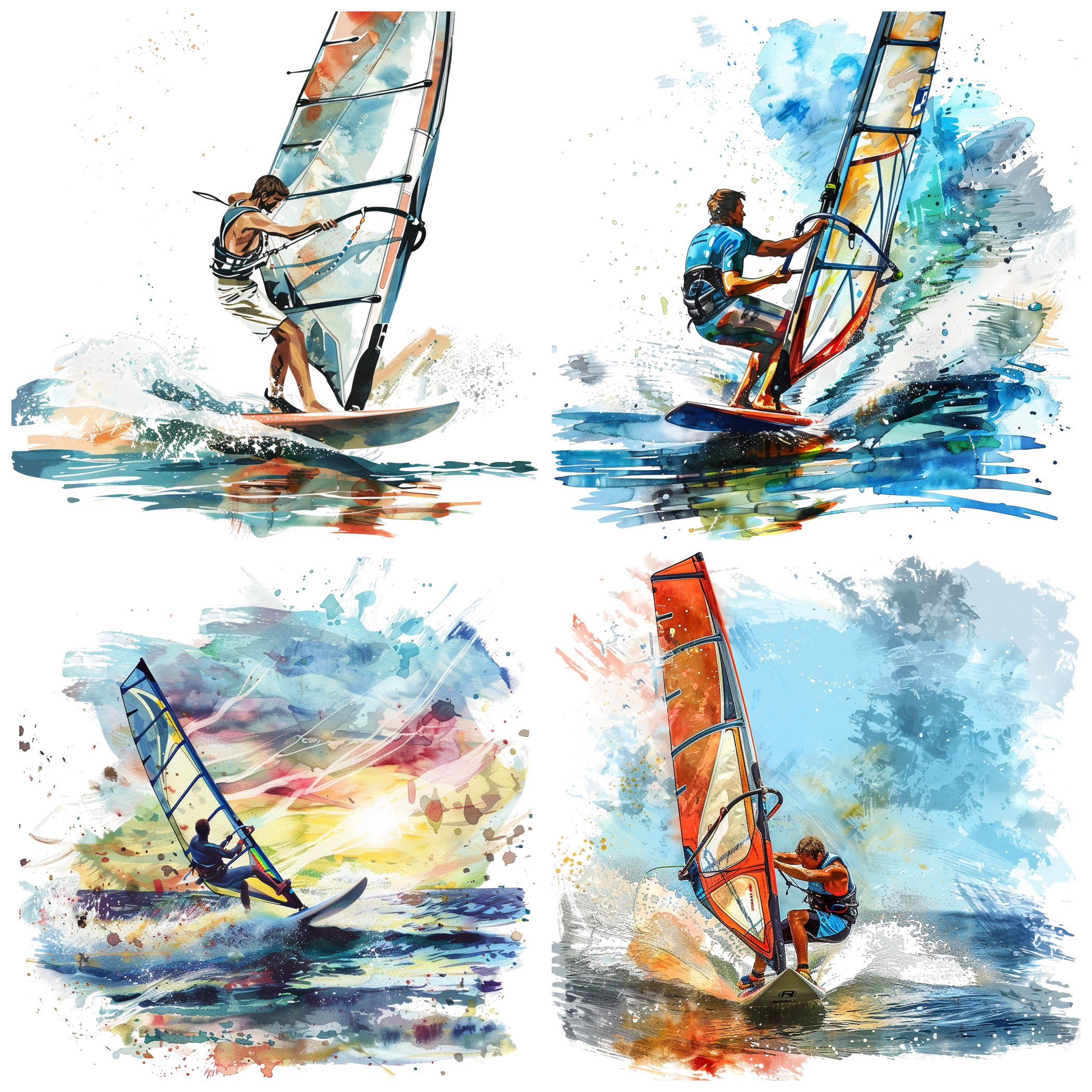 20 Wind Surfing PNG Clipart, Watercolor Windsurfer Scenery Ocean Sport ...