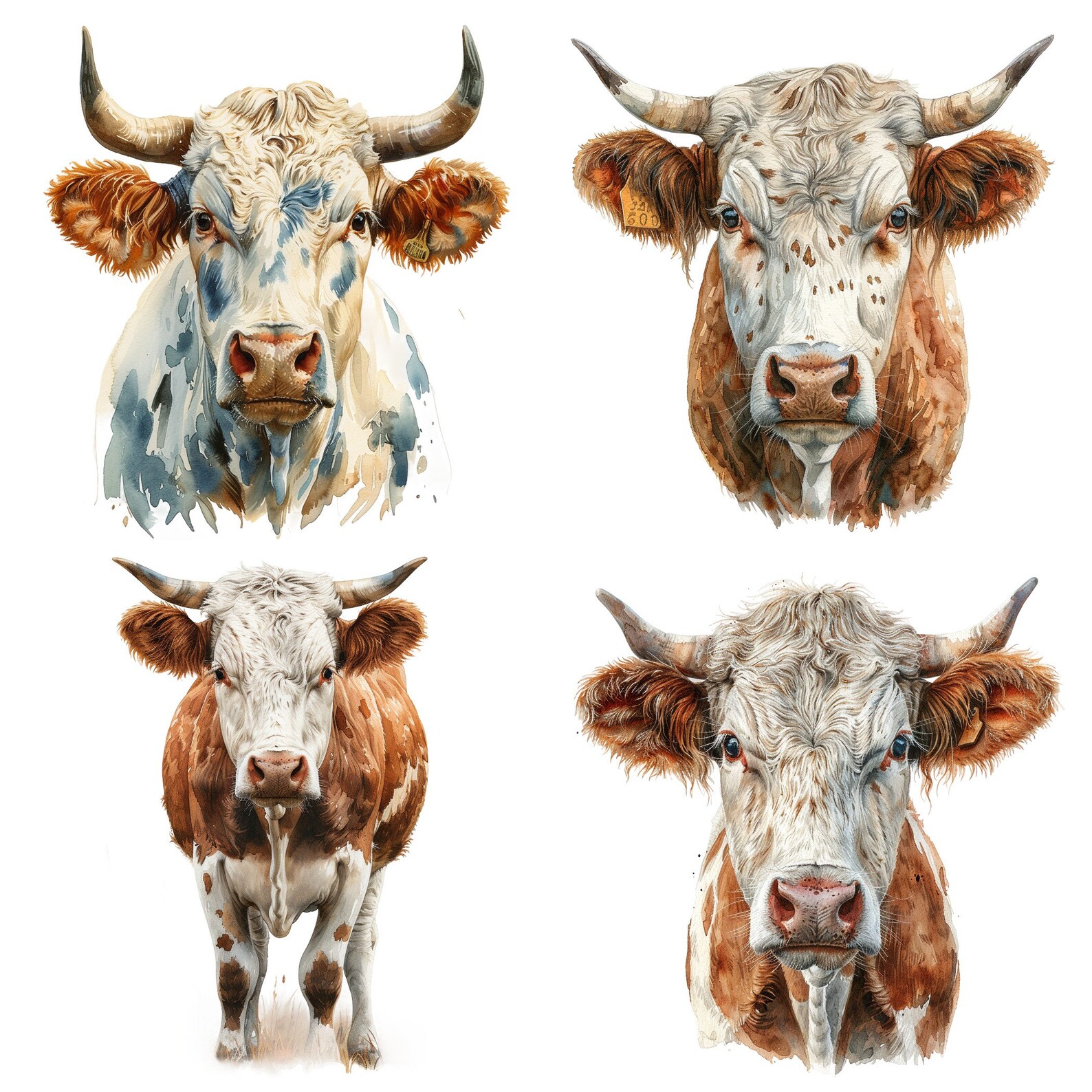 29 Watercolor Cattle PNG Clipart, Livestock Cattle Illustration, Farm ...
