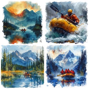 Watercolor Rafting Sport PNG Clipart, 45 River Rafting Scenery ...