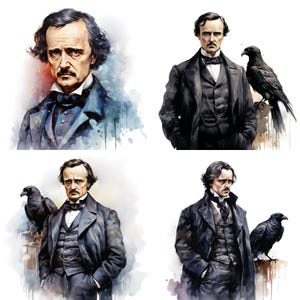 Edgar Allan Poe PNG Clipart Bundle, Watercolor Edgar Allan Poe Gothic ...