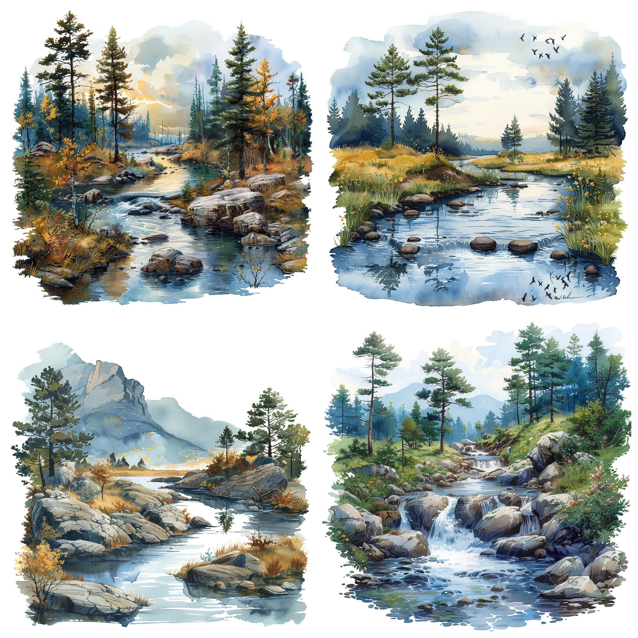 Rushing River PNG Landscape Clipart, Watercolor River Rapids Scenery ...