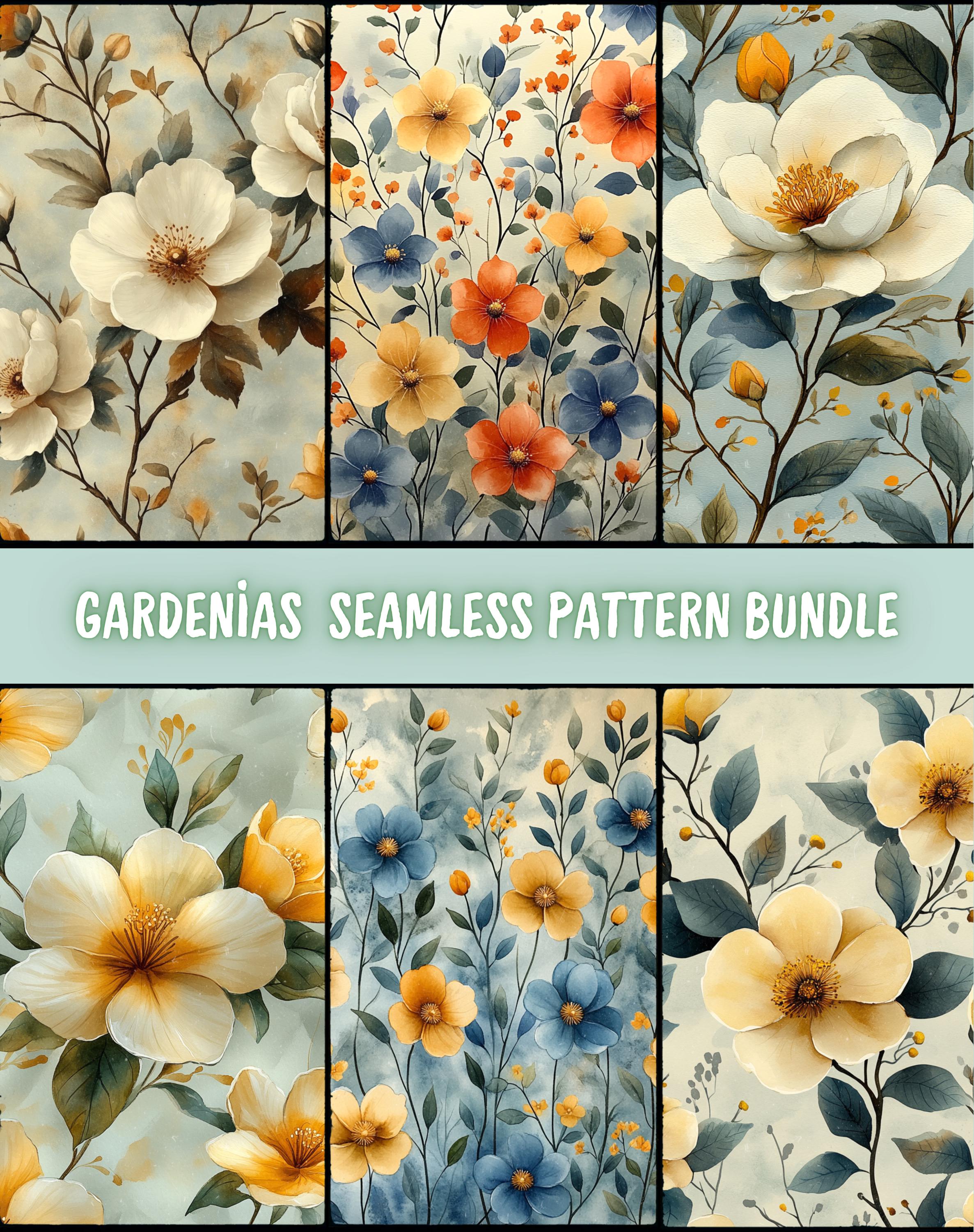Watercolor Gardenias Seamless Pattern, Commercial Use Digital Paper ...