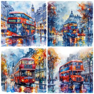 English City Bus PNG Clipart, Watercolor British Double Decker Bus City ...