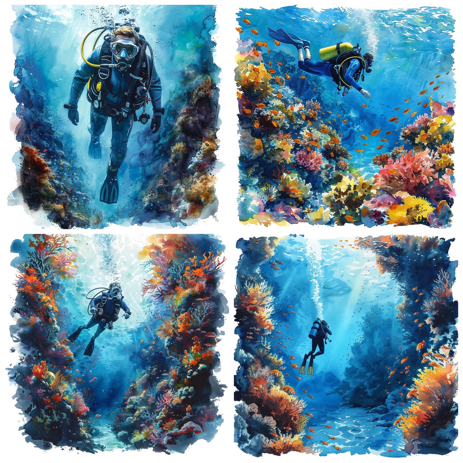 Skuba Diving PNG Scenery Clipart, Watercolor 48 Underwater Dive Dynamic ...