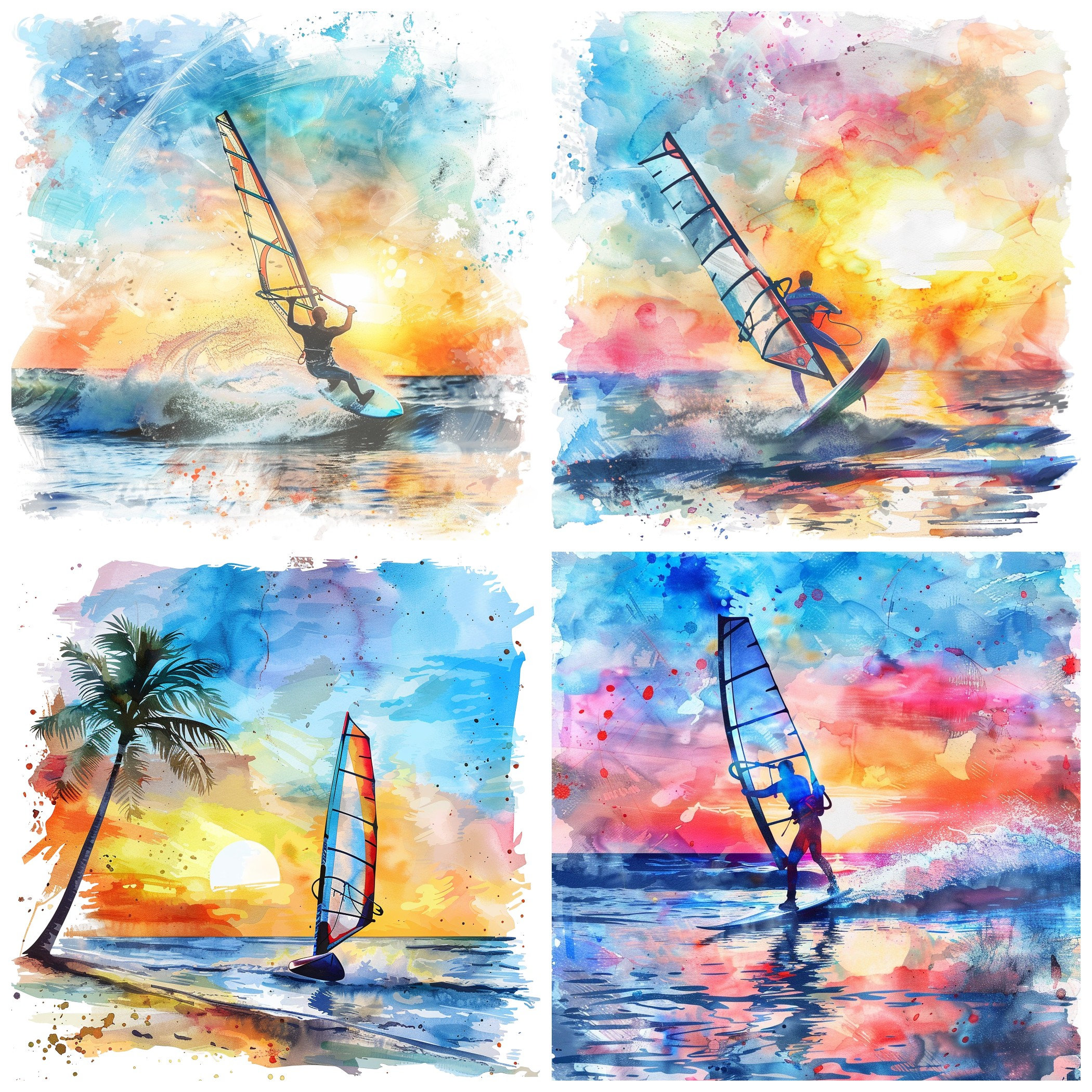 20 Wind Surfing PNG Clipart, Watercolor Windsurfer Scenery Ocean Sport ...