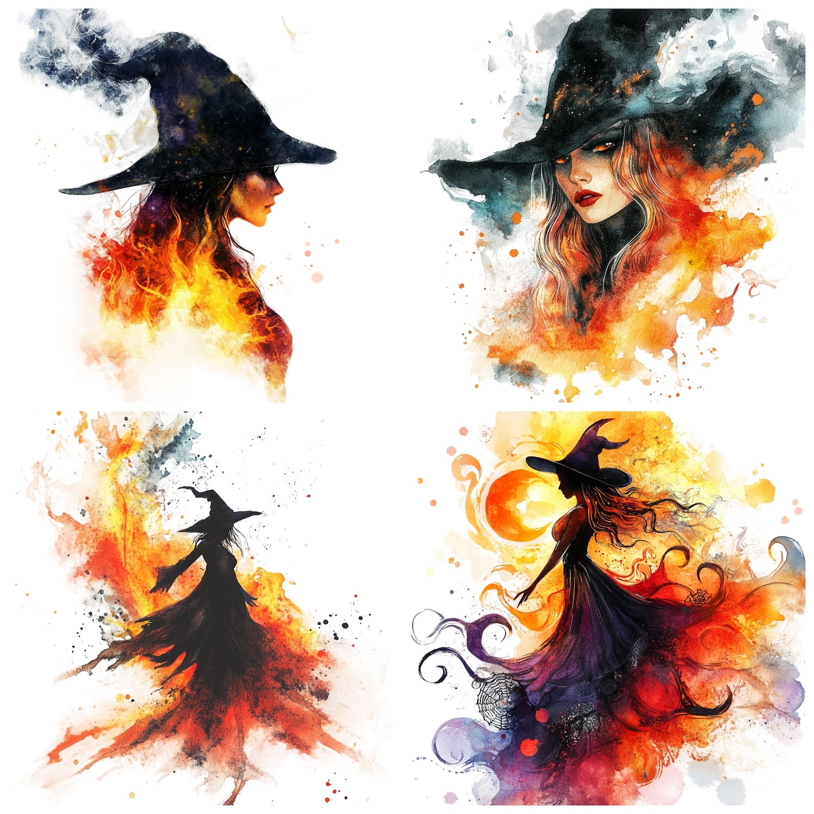 Fire Witch Watercolor Clipart PNG Bundle (commercial Use) - Etsy